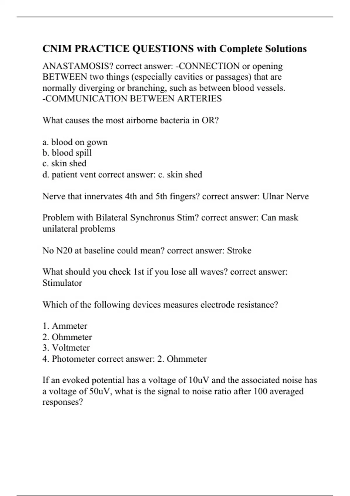 CNIM PRACTICE QUESTIONS with Complete Solutions. - Cnim - Stuvia US