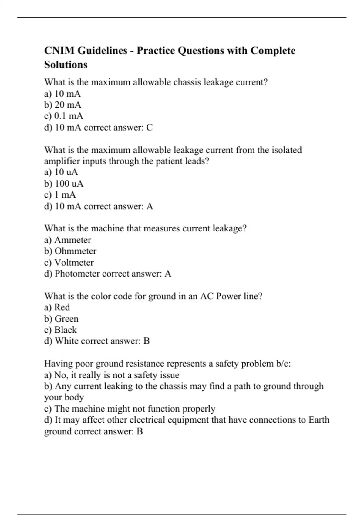 CNIM Guidelines Questions With Complete Solutions - Cnim - Stuvia US
