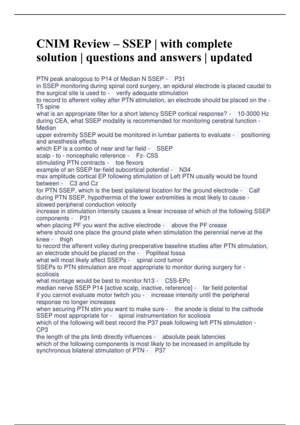 CNIM Review – SSEP | with complete solution | questions and answers ...