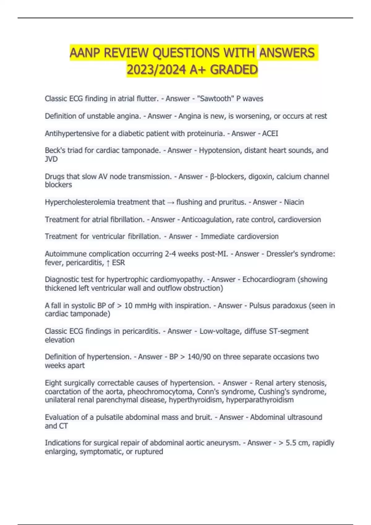 AANP REVIEW QUESTIONS WITH ANSWERS 2023/2024 A+ GRADED - AANP - Stuvia US