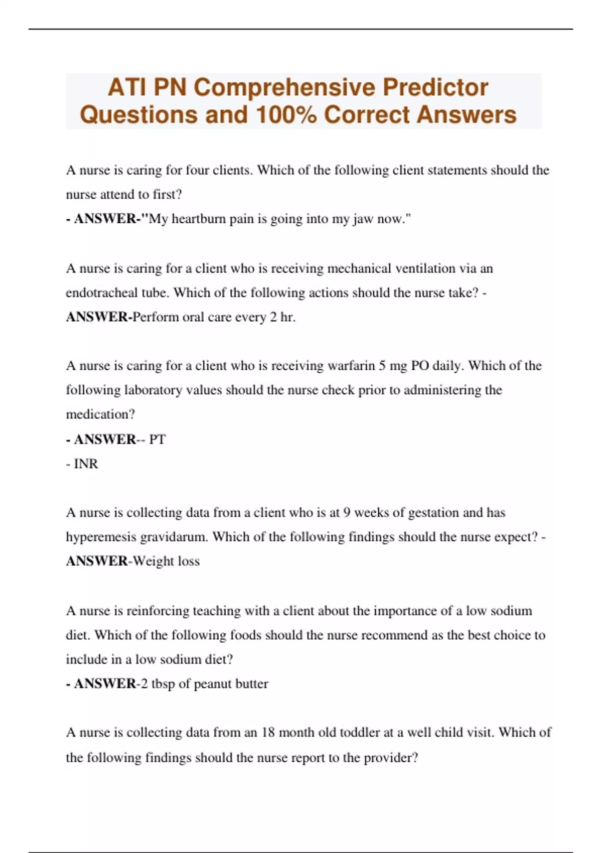 ATI PN Comprehensive Predictor Questions and 100% Correct Answers 2024 ...