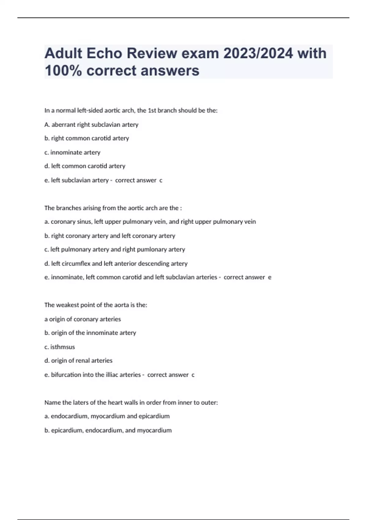 Adult Echo Review exam 2023/2024 with 100% correct answers - Adult Echocardiography - Stuvia US