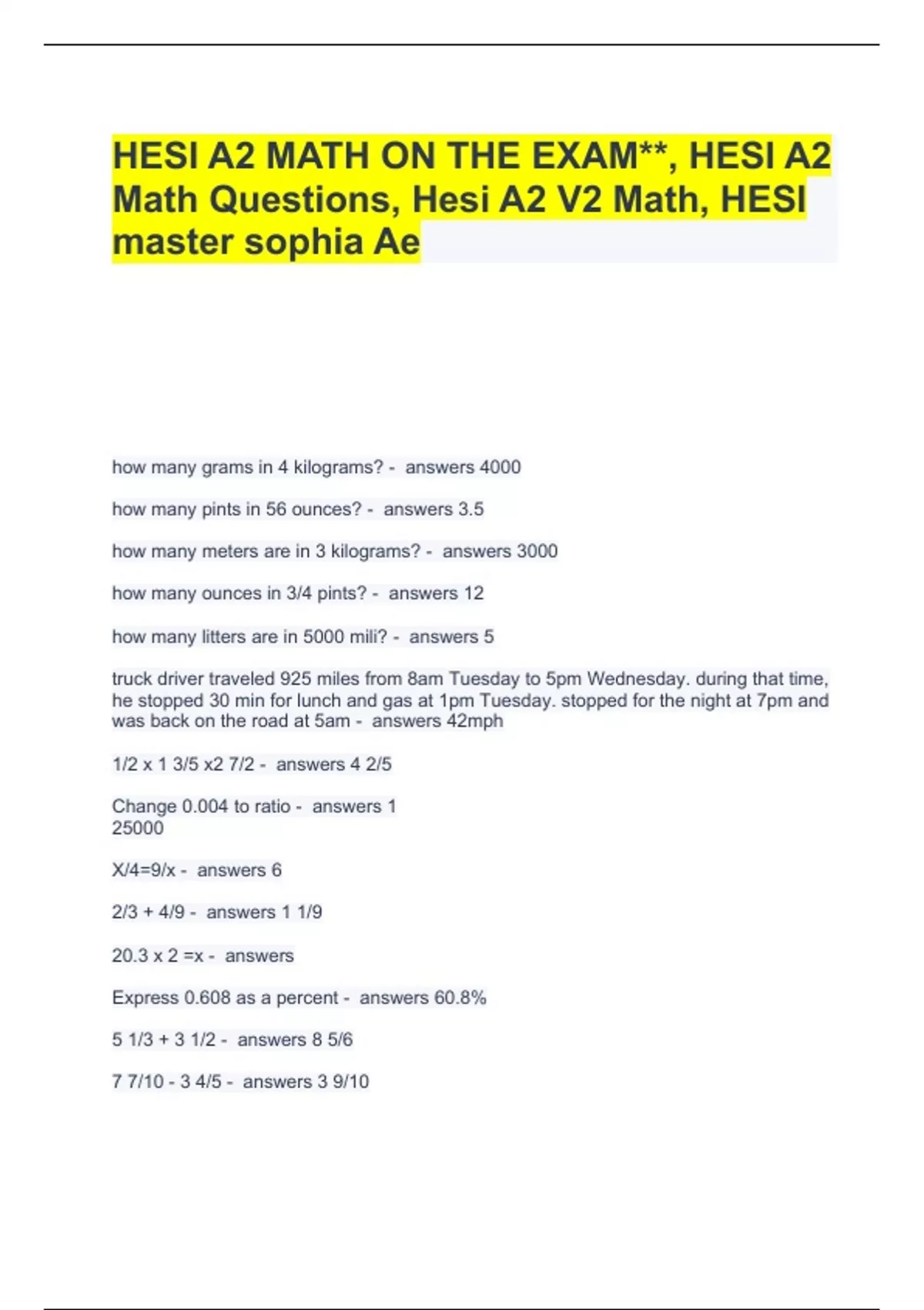 HESI A2 MATH ON THE EXAM, HESI A2 Math Questions, Hesi A2 V2 Math, HESI ...