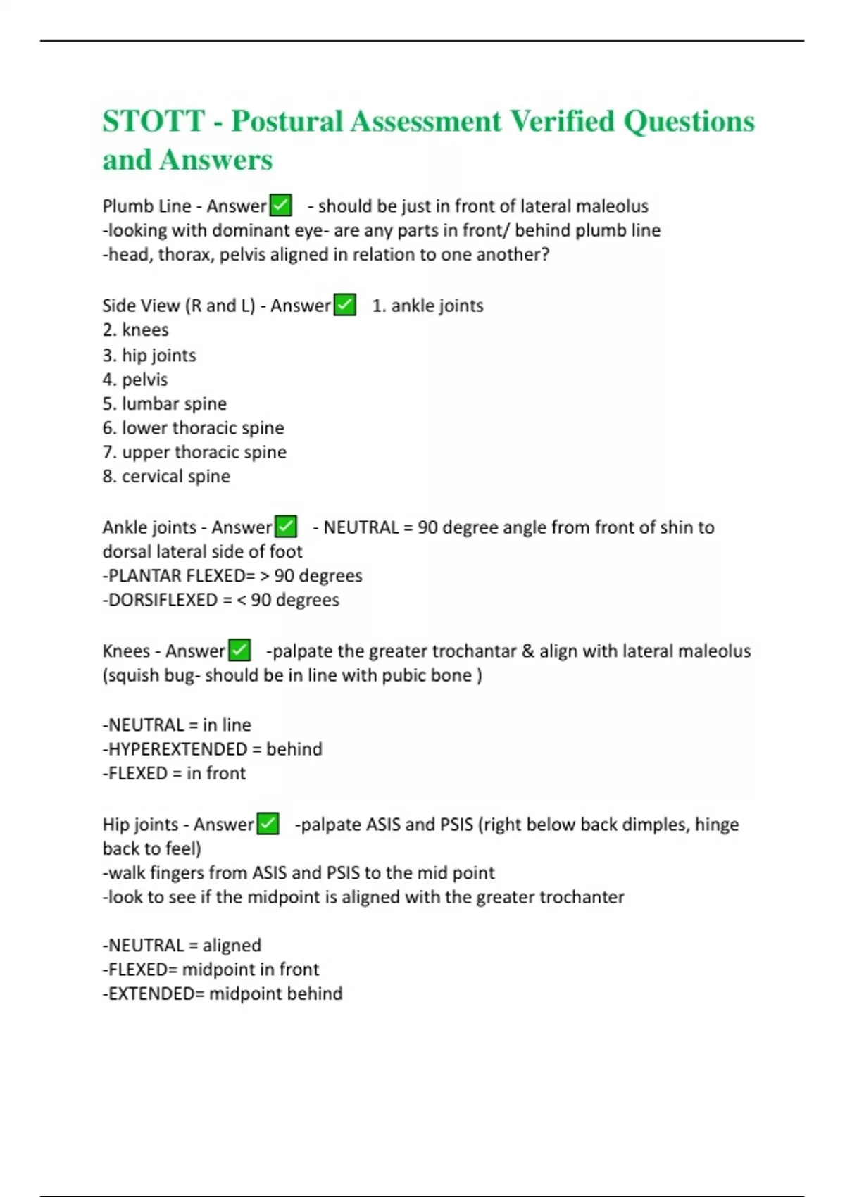 STOTT - Postural Assessment Verified Questions and Answers - Stott ...