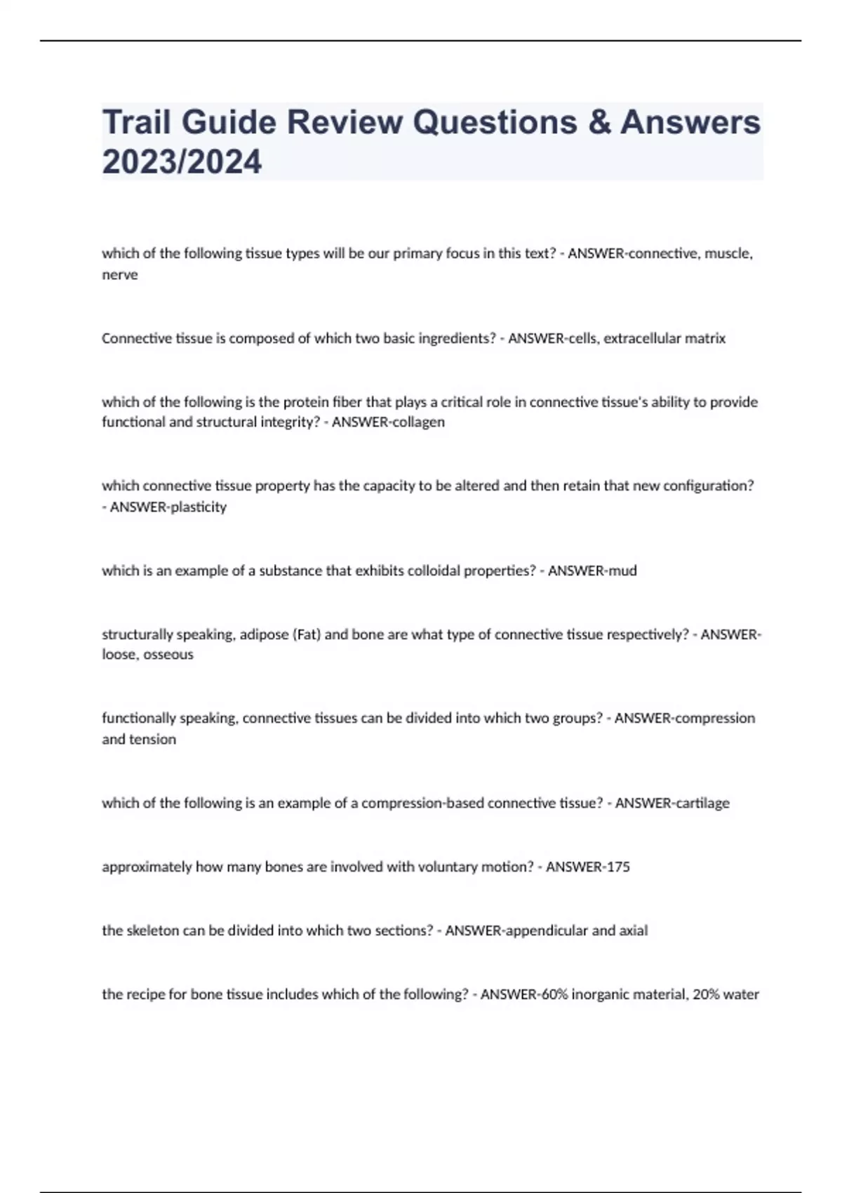 Trail Guide Review Questions & Answers 2023/2024 - Trail G - Stuvia US