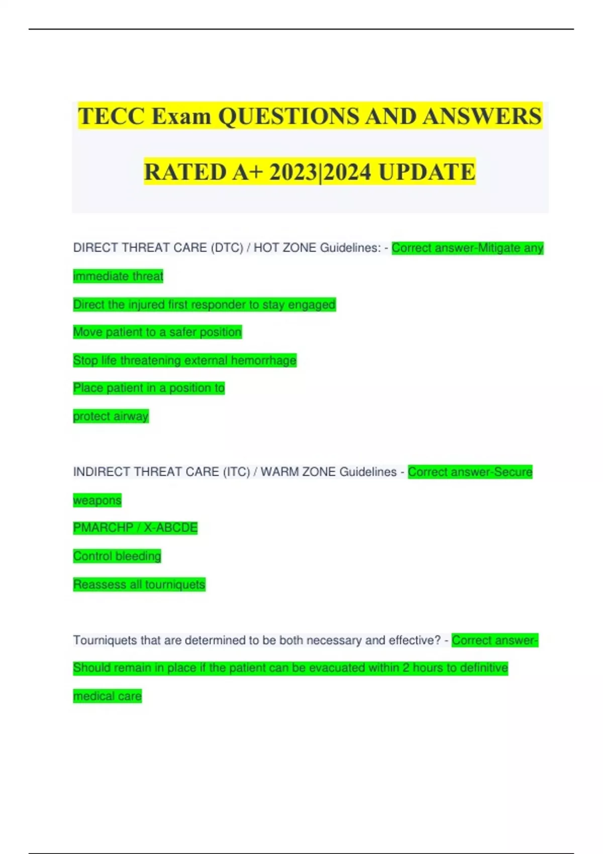 TECC Exam QUESTIONS AND ANSWERS RATED A+ 2023|2024 UPDATE - Tecc ...