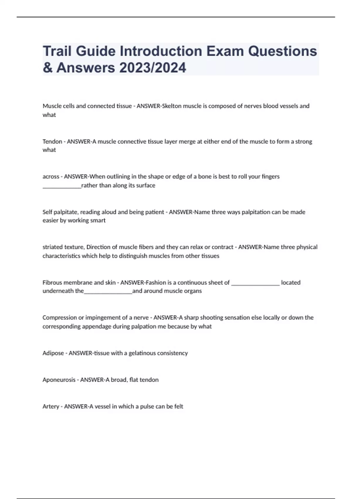 Trail Guide Introduction Exam Questions & Answers 2023/2024 - Trail G ...