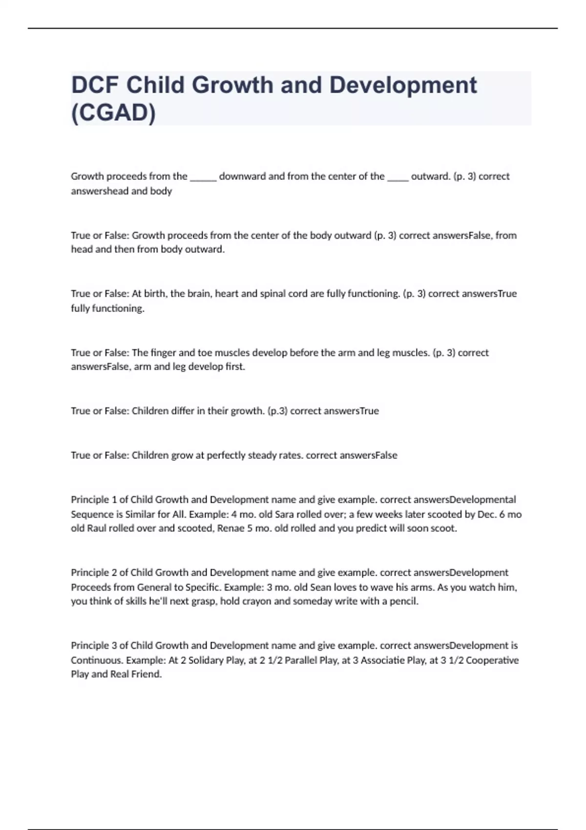 DCF Child Growth and Development (CGAD) exam 2023/2024 with verified ...