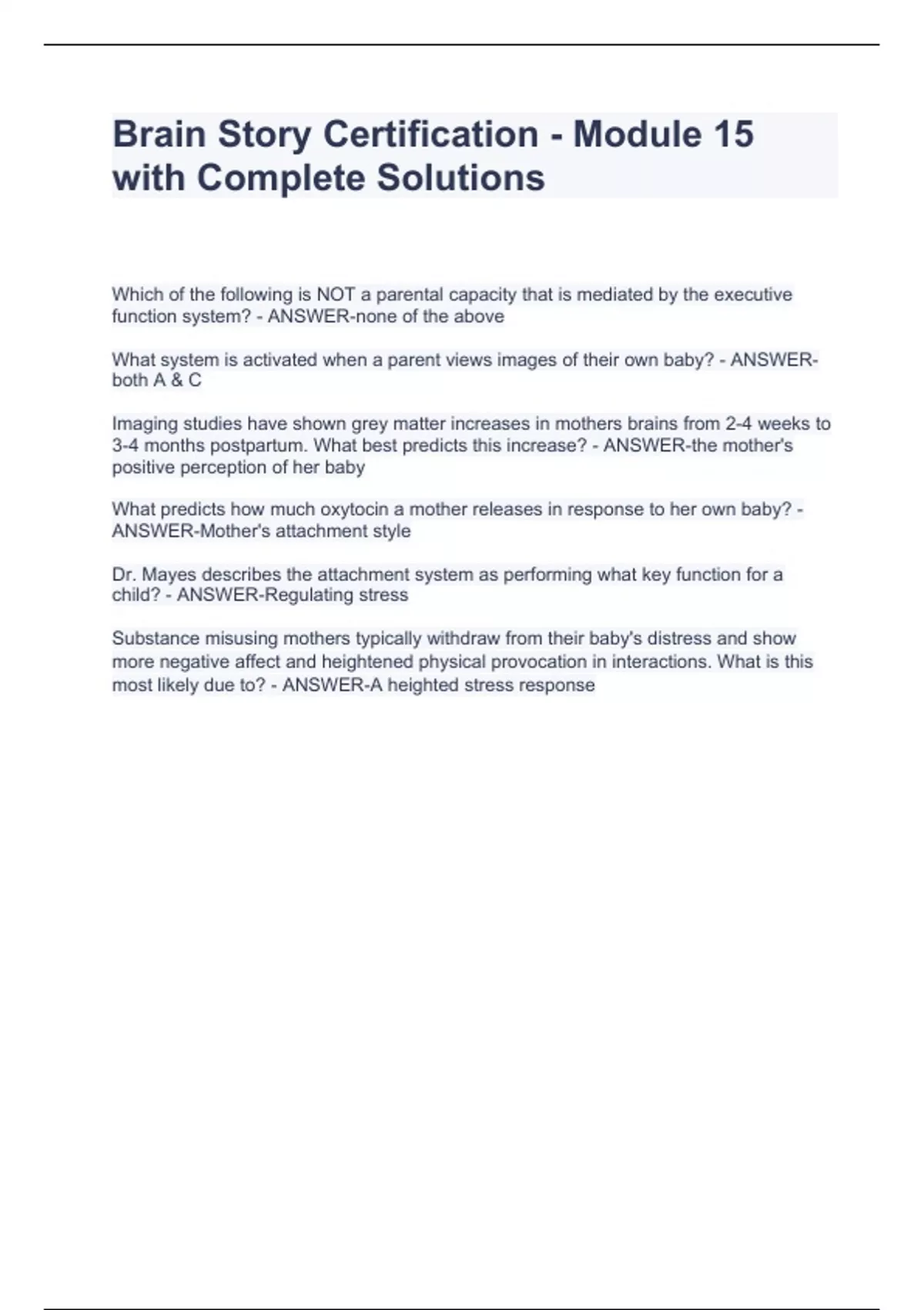 Brain Story Certification - Module 15 with Complete Solutions - Brain ...