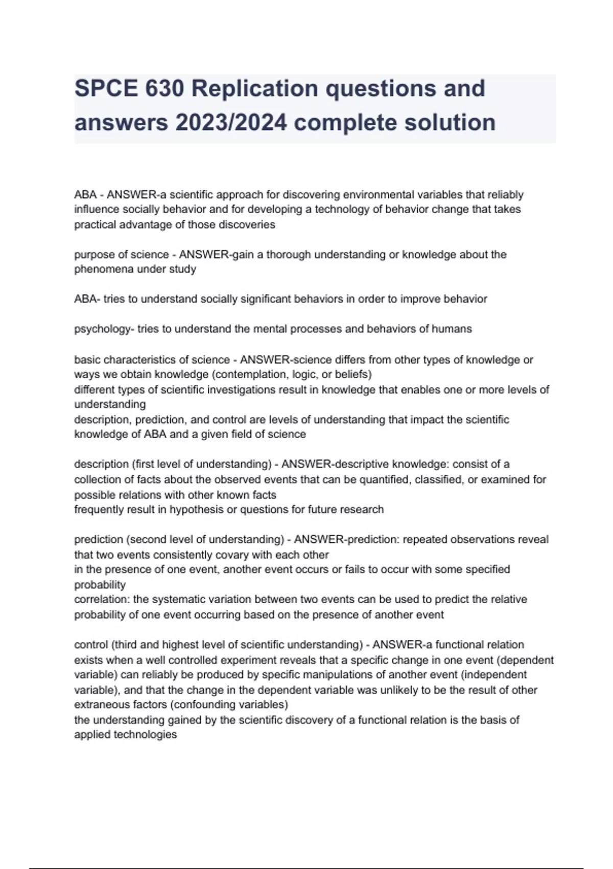 SPCE 630 Replication questions and answers 2023/2024 complete solution ...