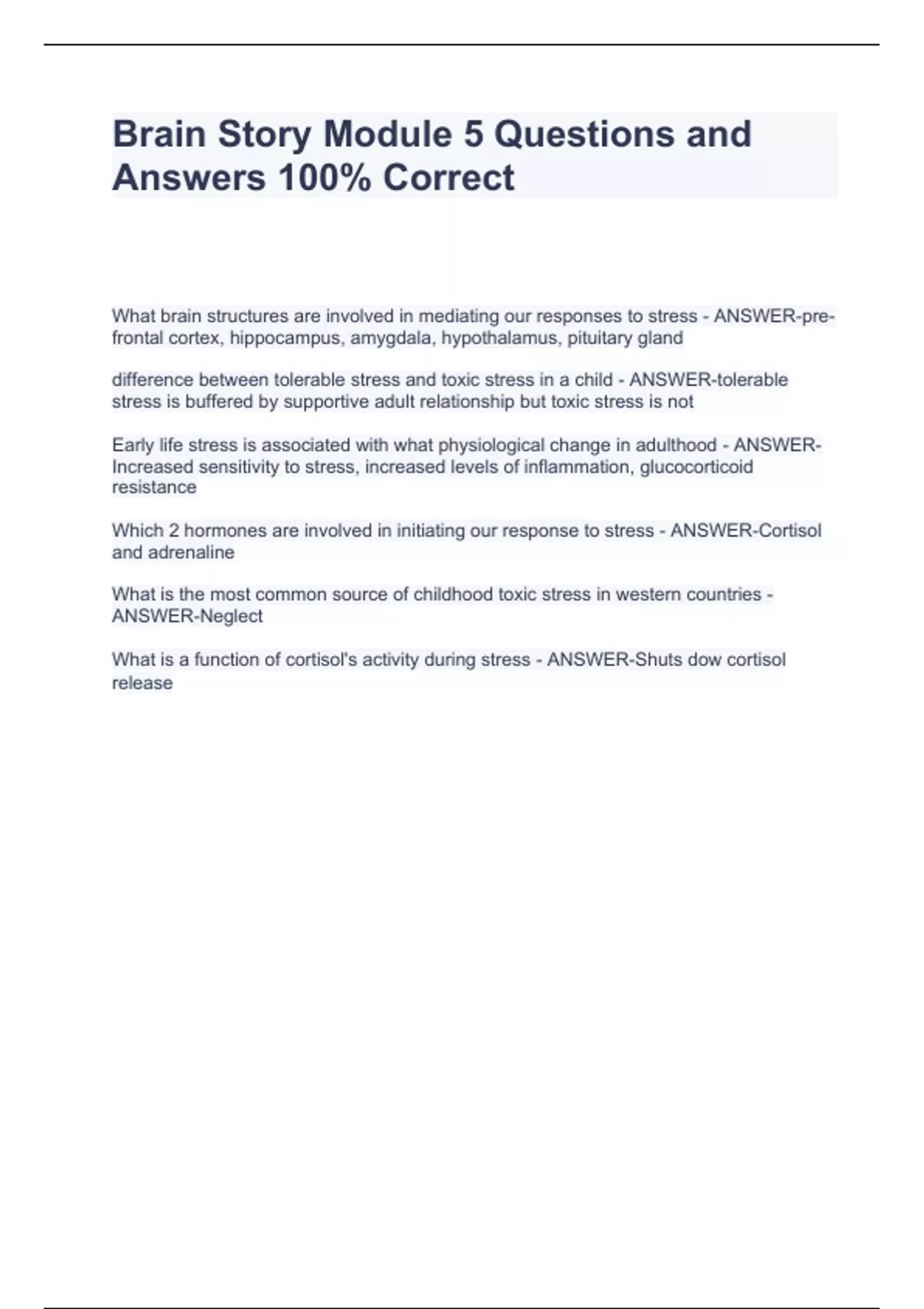 Brain Story Module 5 Questions and Answers 100% Correct - Brain Story ...