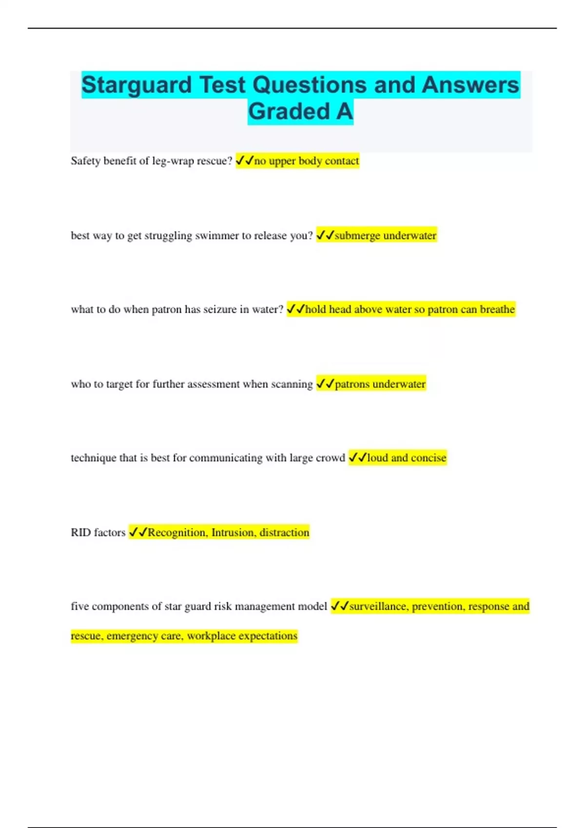 Starguard Test Questions and Answers Graded A - Starguard - Stuvia US