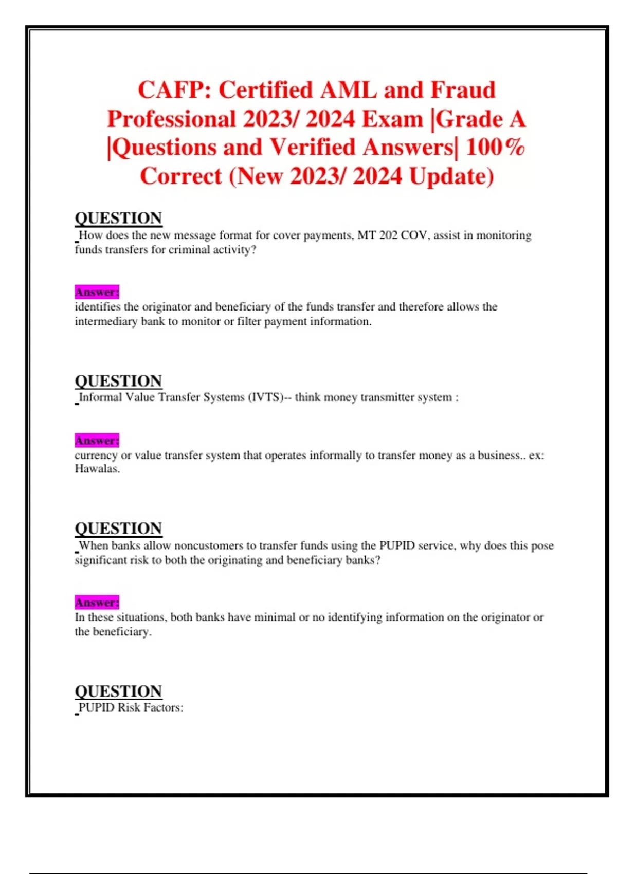 CAFP: Certified AML and Fraud Professional 2023/ 2024 Exam |Grade A ...