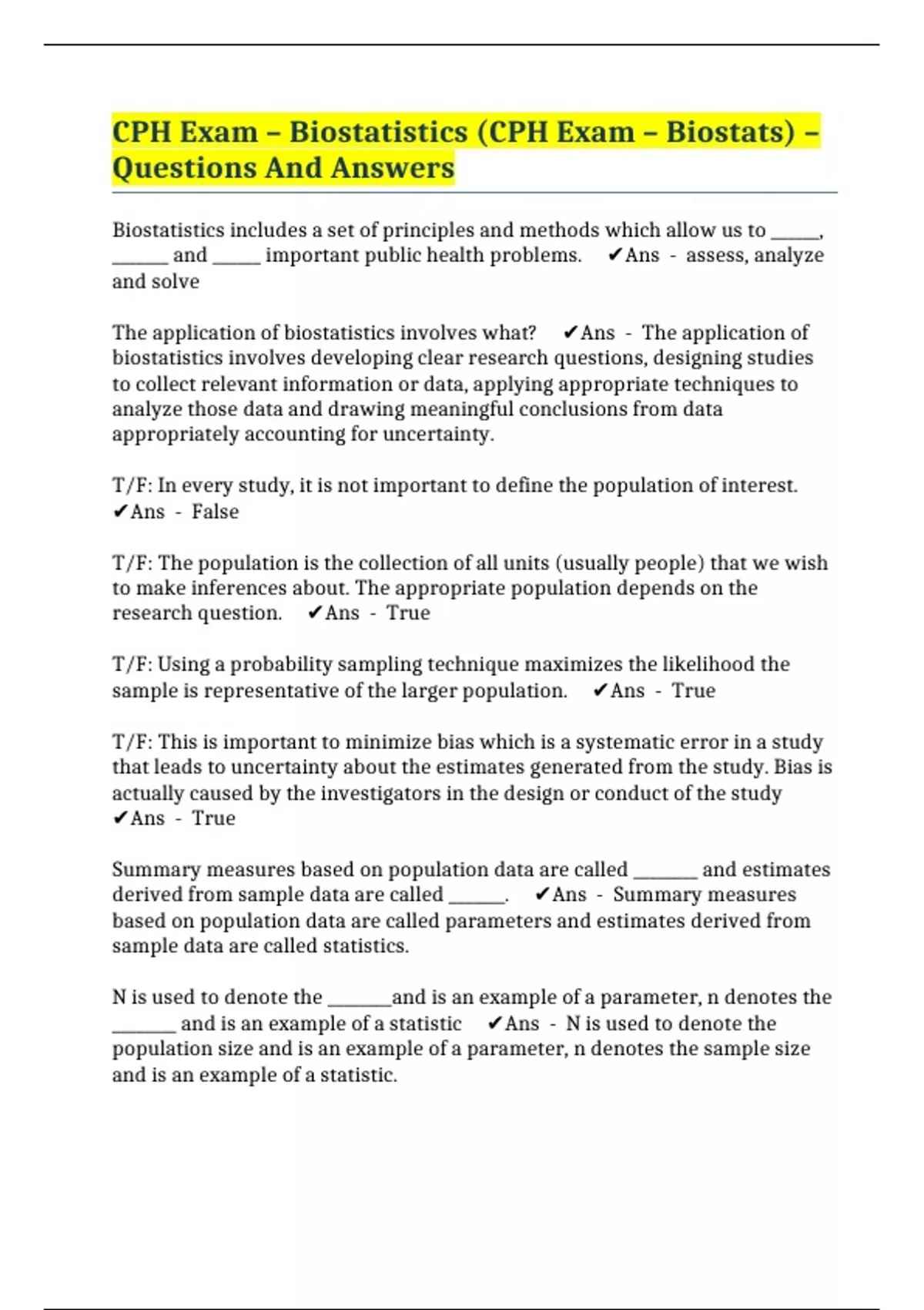 CPH Exam – Biostatistics (CPH Exam – Biostats) – Questions And Answers - CPH-CERTIFIED IN PUBLIC ...