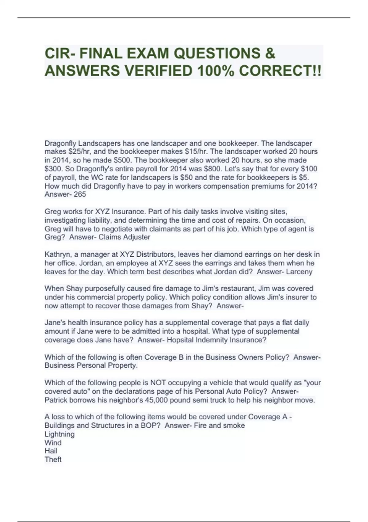 CIR- FINAL EXAM QUESTIONS & ANSWERS VERIFIED 100% CORRECT!! - CIR ...