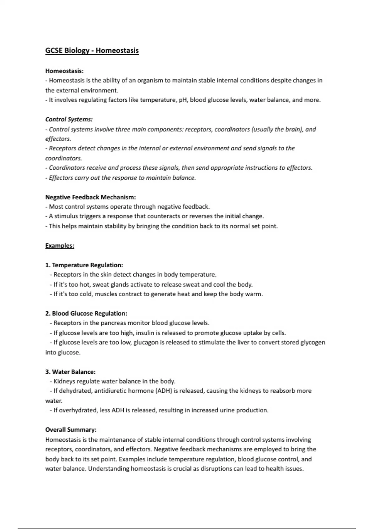 GCSE Biology Cells, Diffusion and Homeostasis Revision Notes ...