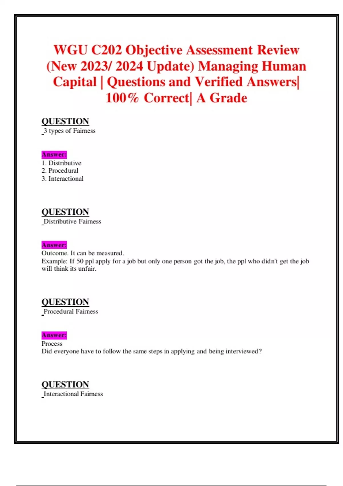 WGU C202 Objective Assessment Review (New 2023/ 2024 Update) Managing Human Capital | Questions ...