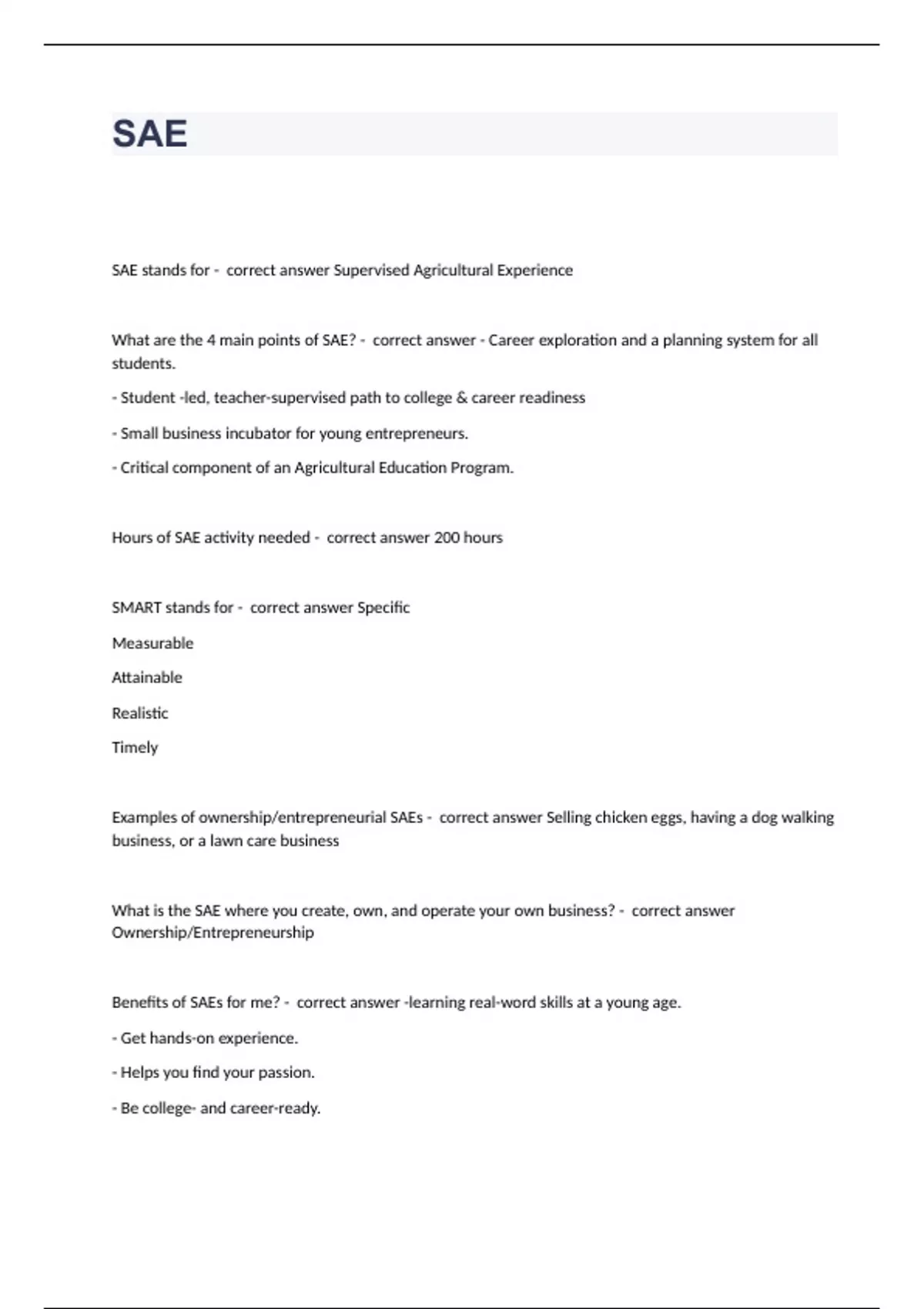SAE Question and answers 100% correct 2023/2024 verified to pass - DSAE ...