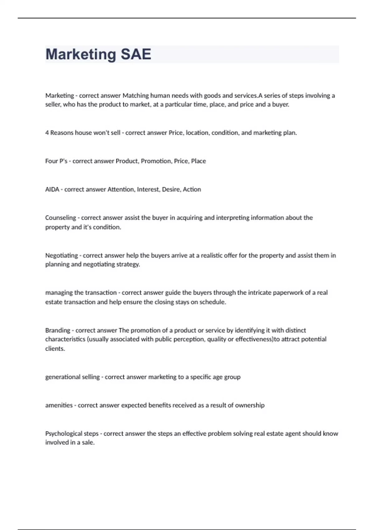 Marketing SAE Question and answers correctly solved 2023/2024 - DSAE ...