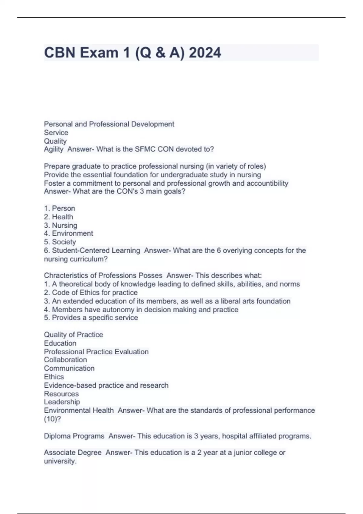 CBN Exam 1 (Q & A) 2024 - CBN - Stuvia US