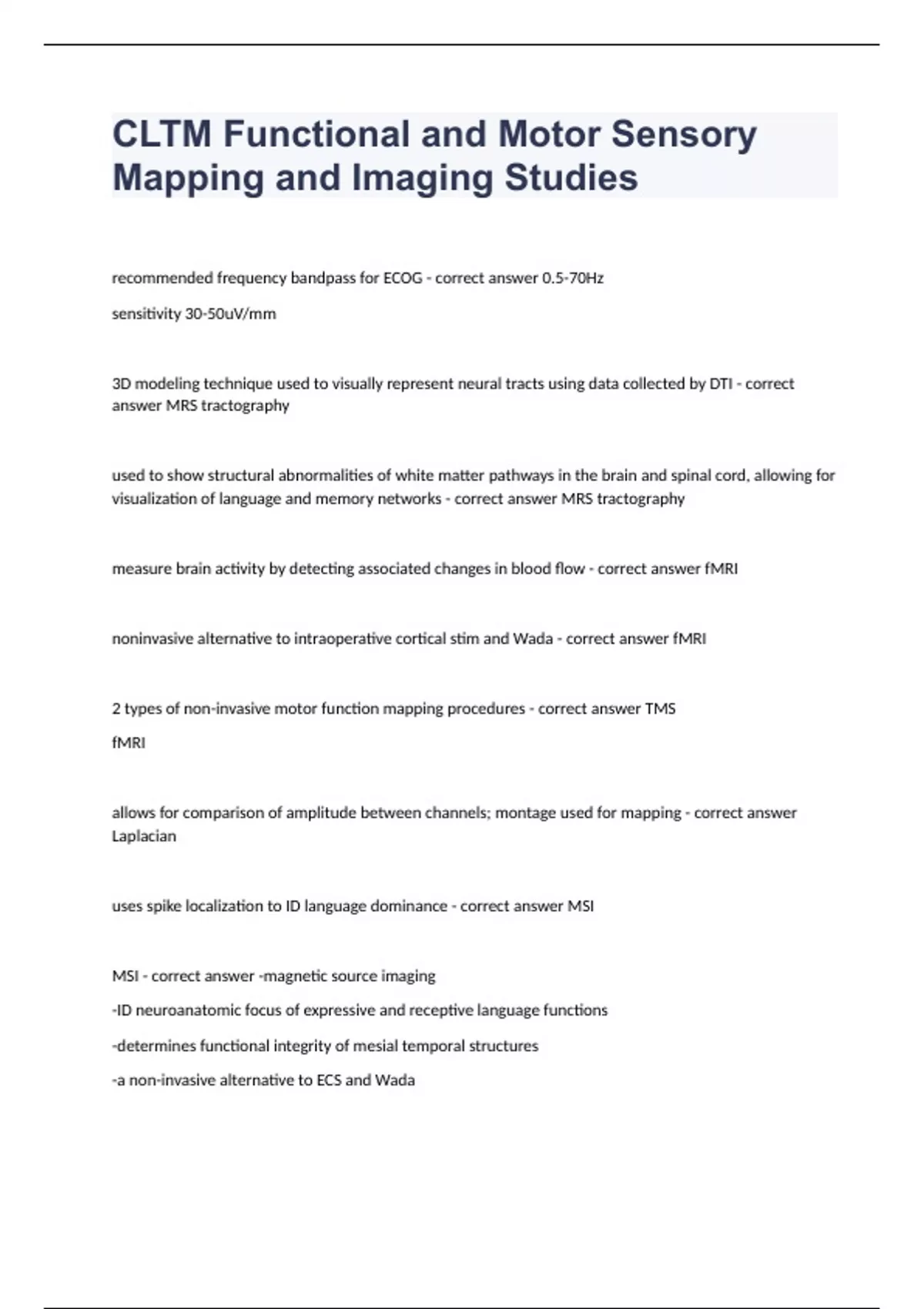 CLTM Functional and Motor Sensory Mapping and Imaging Studies fully ...