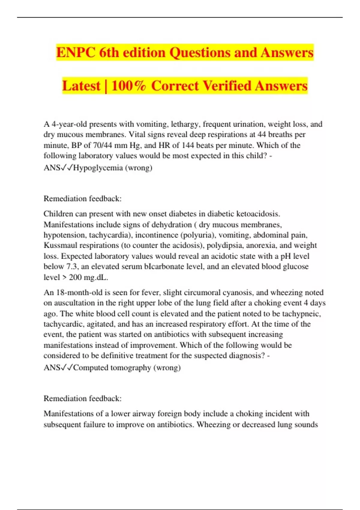 ENPC 6th edition Questions and Answers Latest | 100% Correct Verified ...