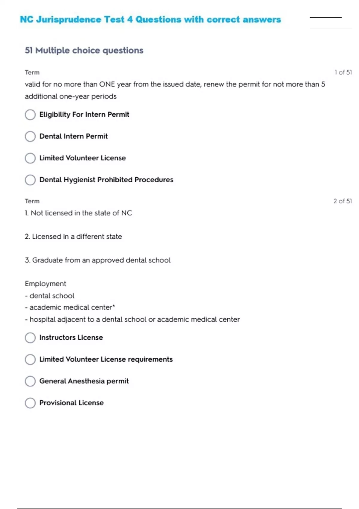 NC Jurisprudence Test 4 Questions with correct answers - NC Hygiene ...