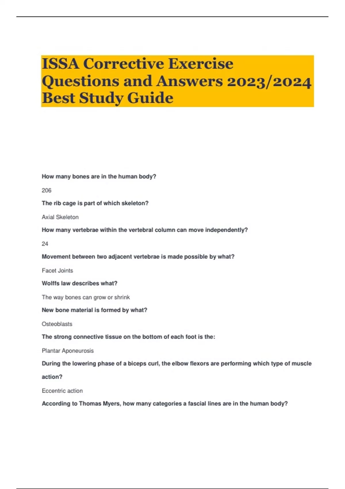 ISSA Corrective Exercise Questions and Answers 2023/2024 Best Study Guide - ISSA - Stuvia US