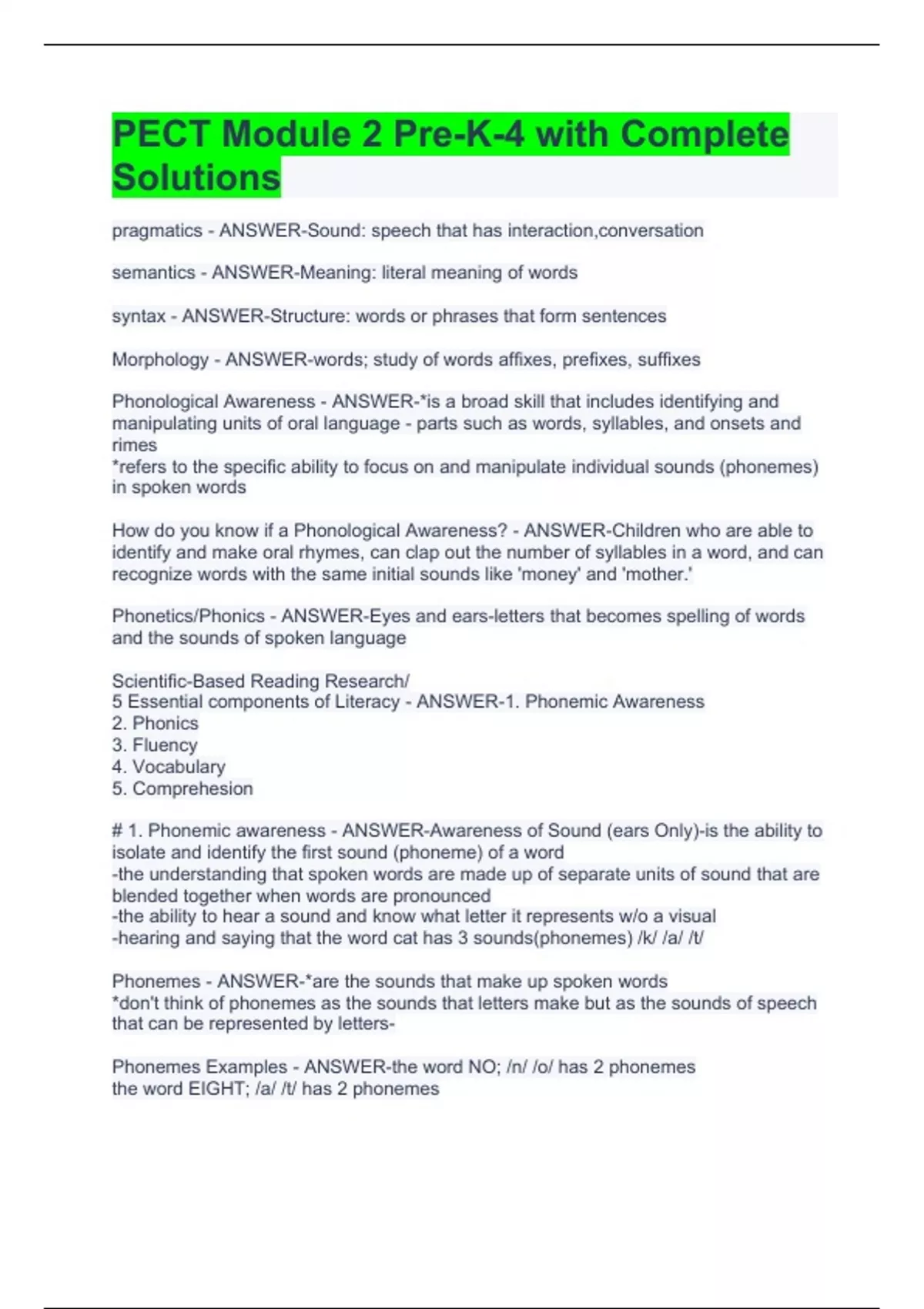 PECT Module 2 Pre-K-4 with Complete Solutions - PECT - Stuvia US