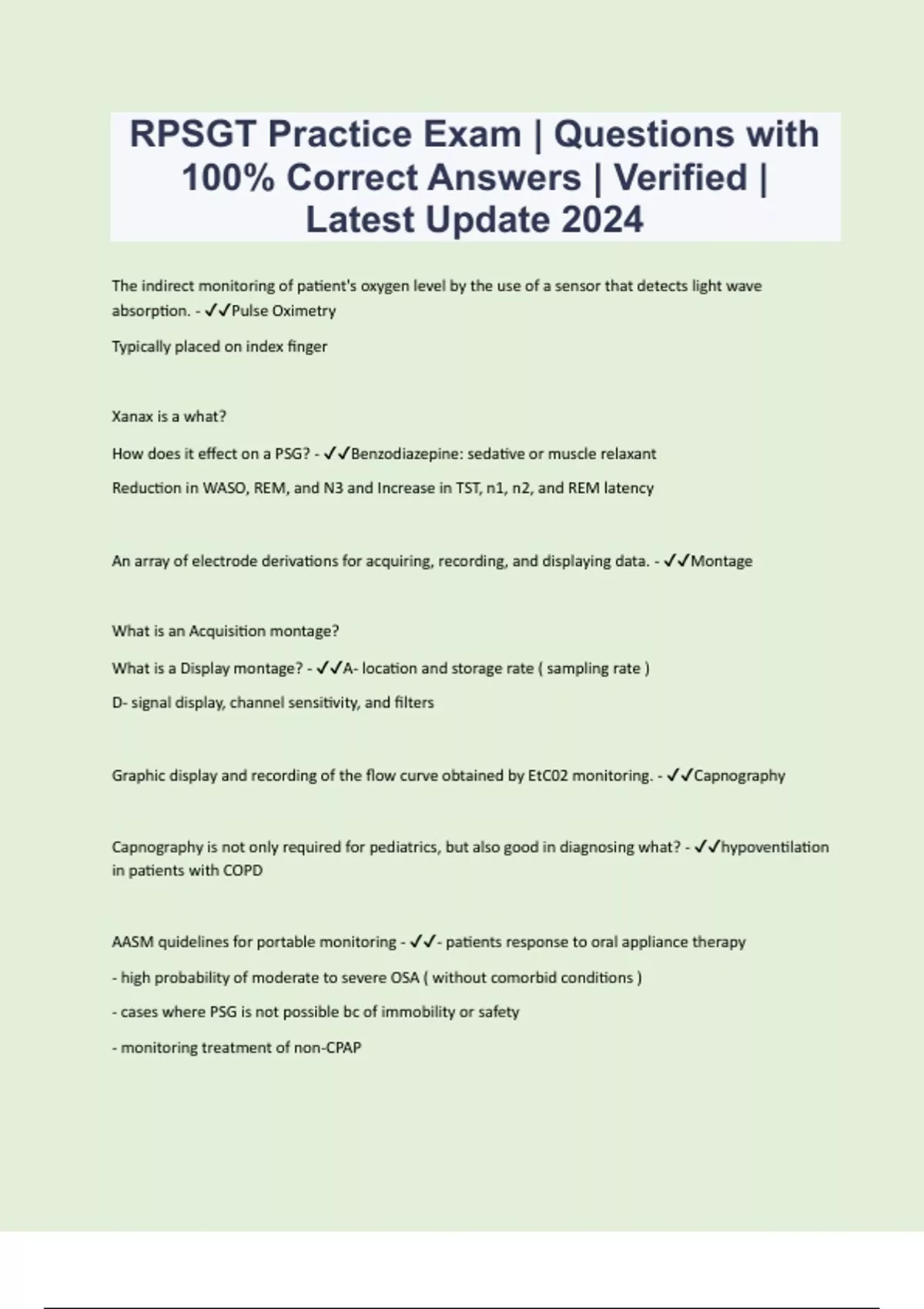 RPSGT Practice Exam | Questions with 100% Correct Answers | Verified ...