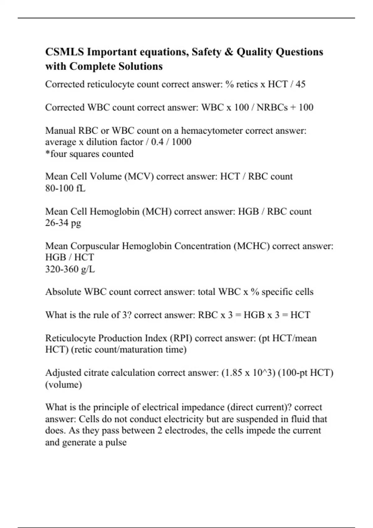 CSMLS Important equations Questions With Complete Solutions - CSMLS ...