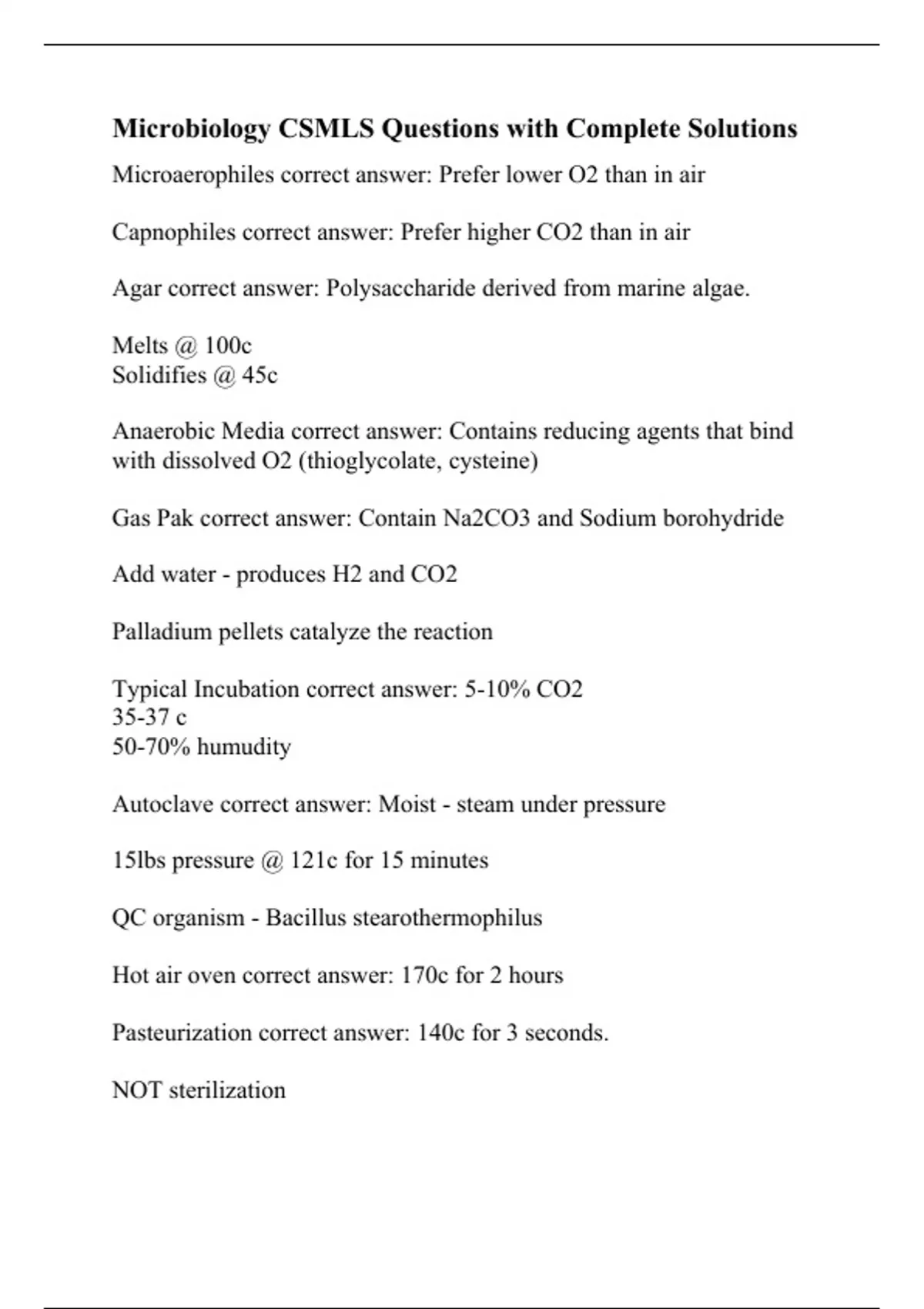 Microbiology CSMLS Questions with Complete Solutions - CSMLS - Stuvia US