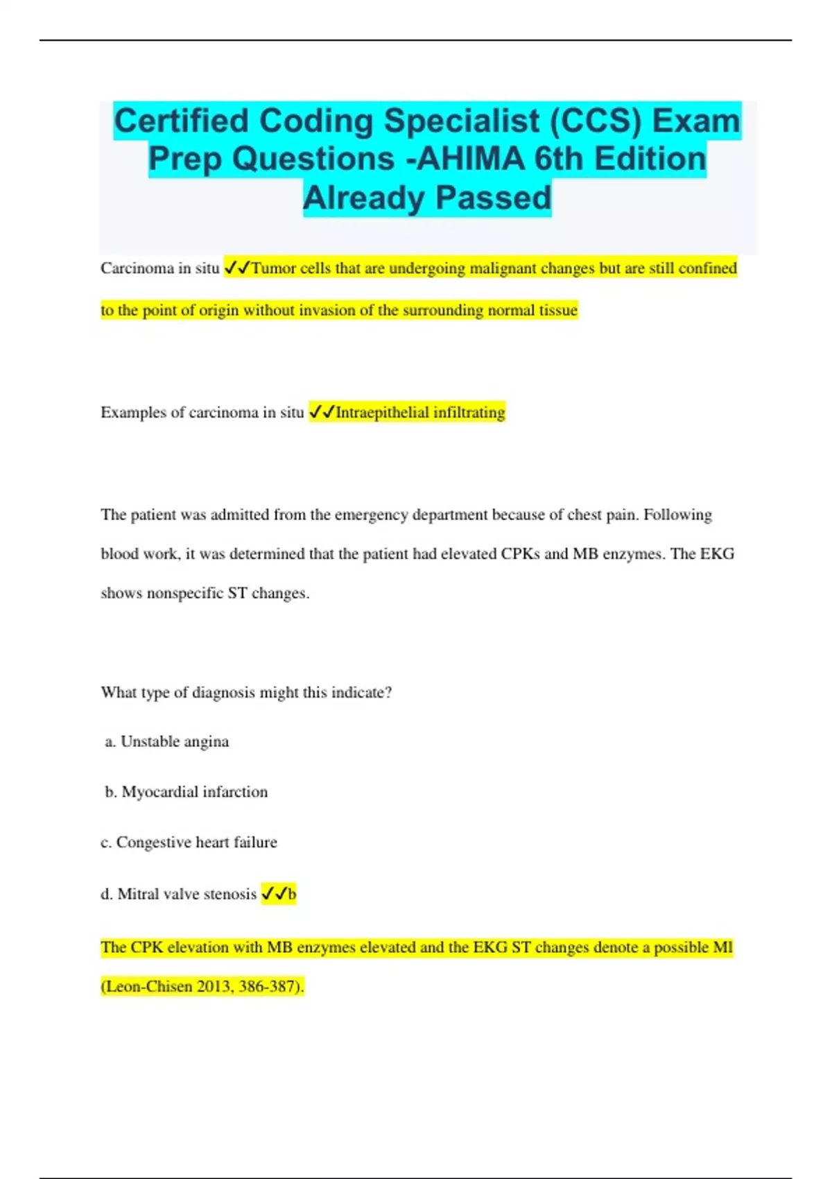 Certified Coding Specialist (CCS) Bundled Exams Questions and Answers ...