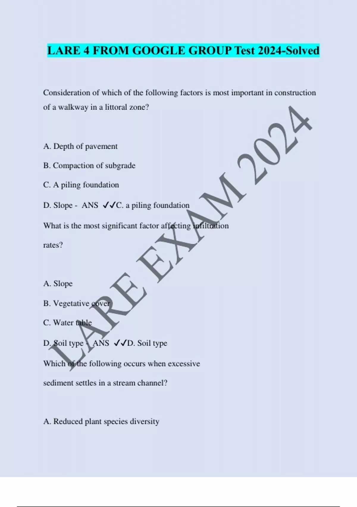 LARE 4 FROM GOOGLE GROUP Test 2024-Solved - Lymphedema - Stuvia US