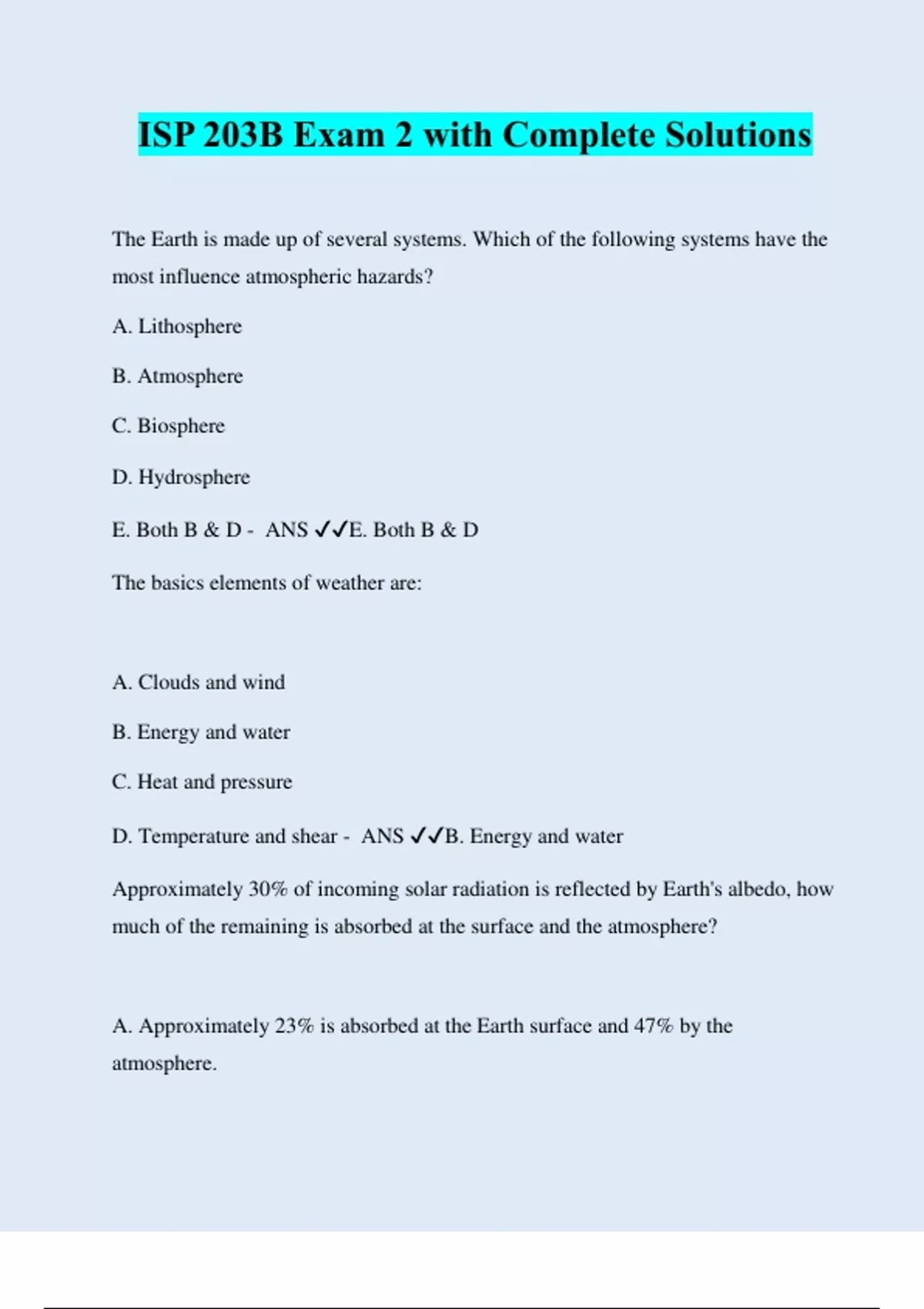 ISP 203B Exam 2 with Complete Solutions - ISP 203B - Stuvia US