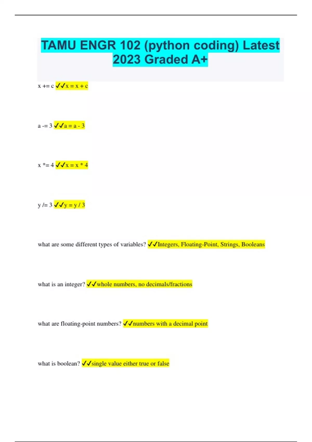 ENGR 102 Bundled Exams Questions and Answers (2023/2024) (Complete and Accurate) - Stuvia US