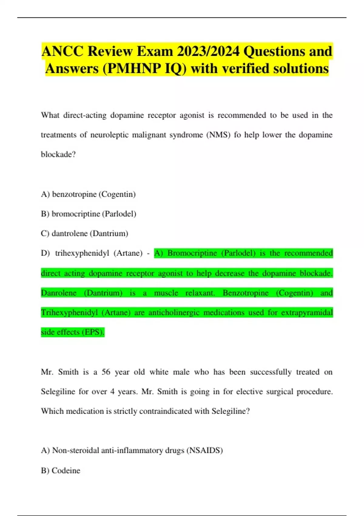 ANCC Review Exam 2023/2024 Questions and Answers (PMHNP IQ) with ...