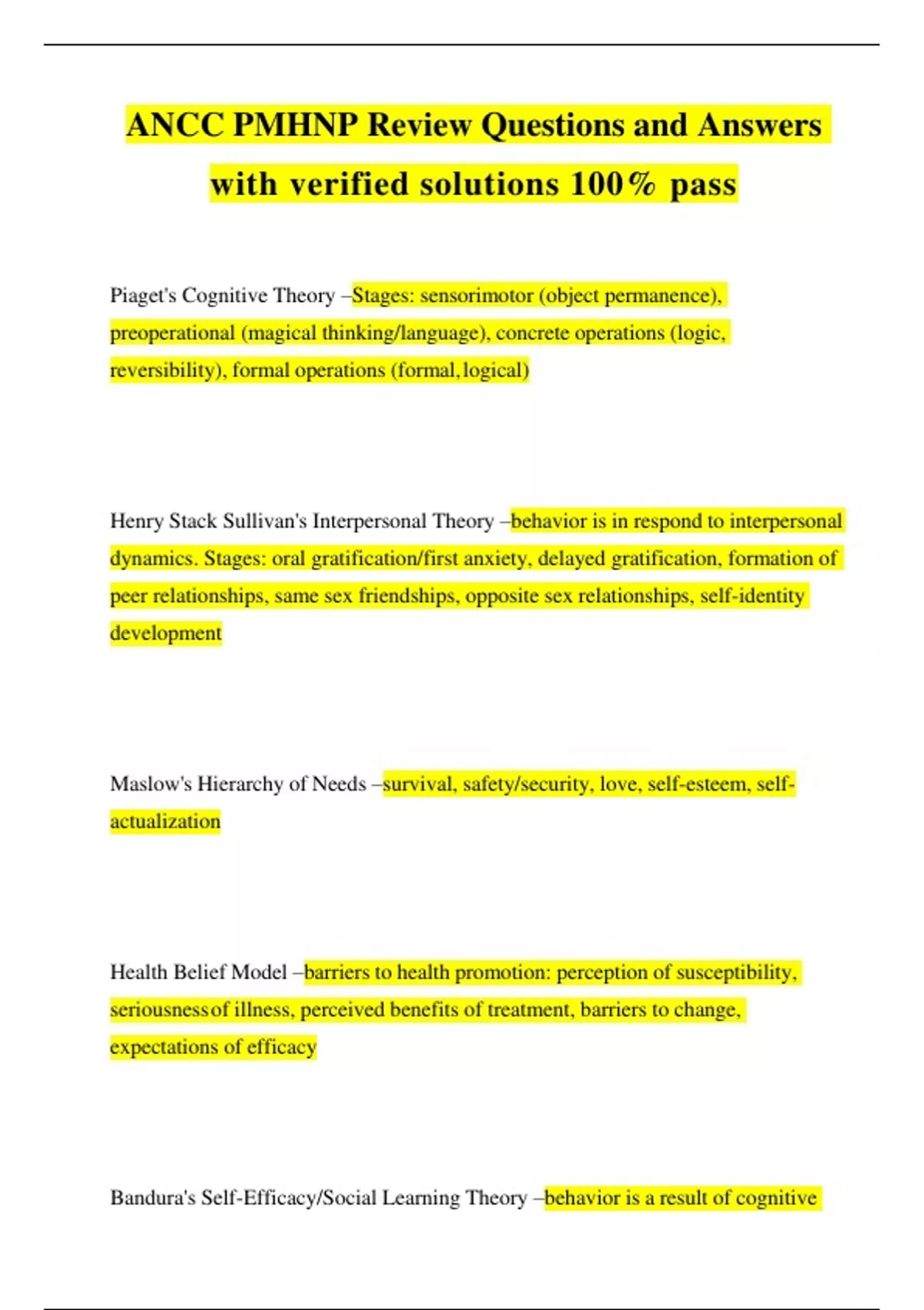 ANCC PMHNP Review Questions and Answers with verified solutions 100% ...