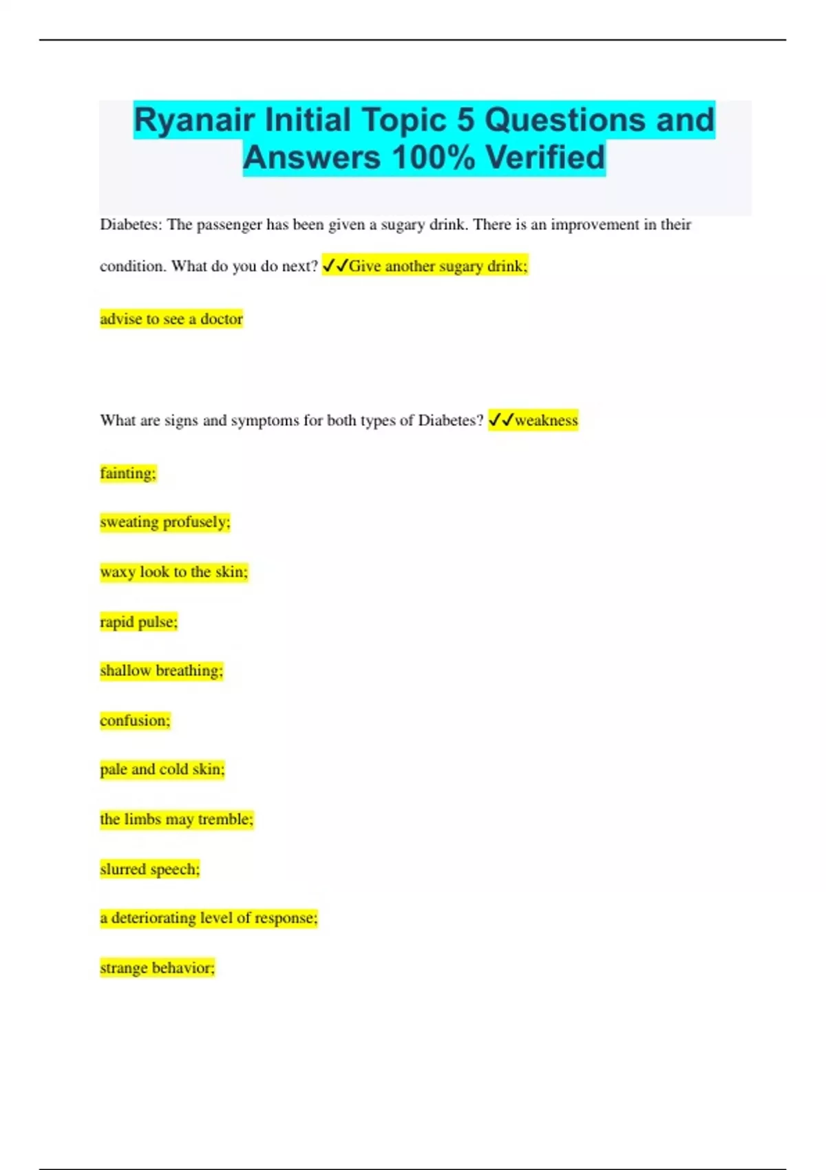 Ryanair Initial Topic 5 Questions and Answers 100% Verified - Ryanair ...