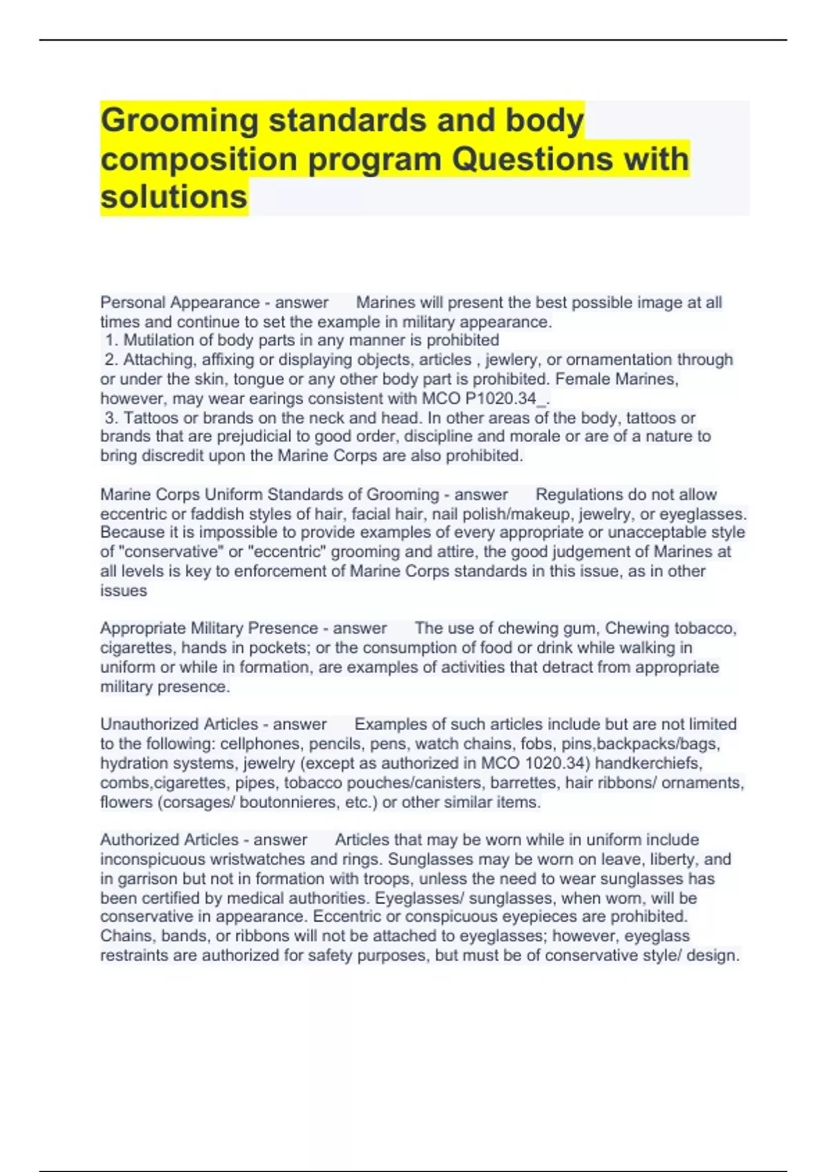 Grooming standards and body composition program Questions with ...