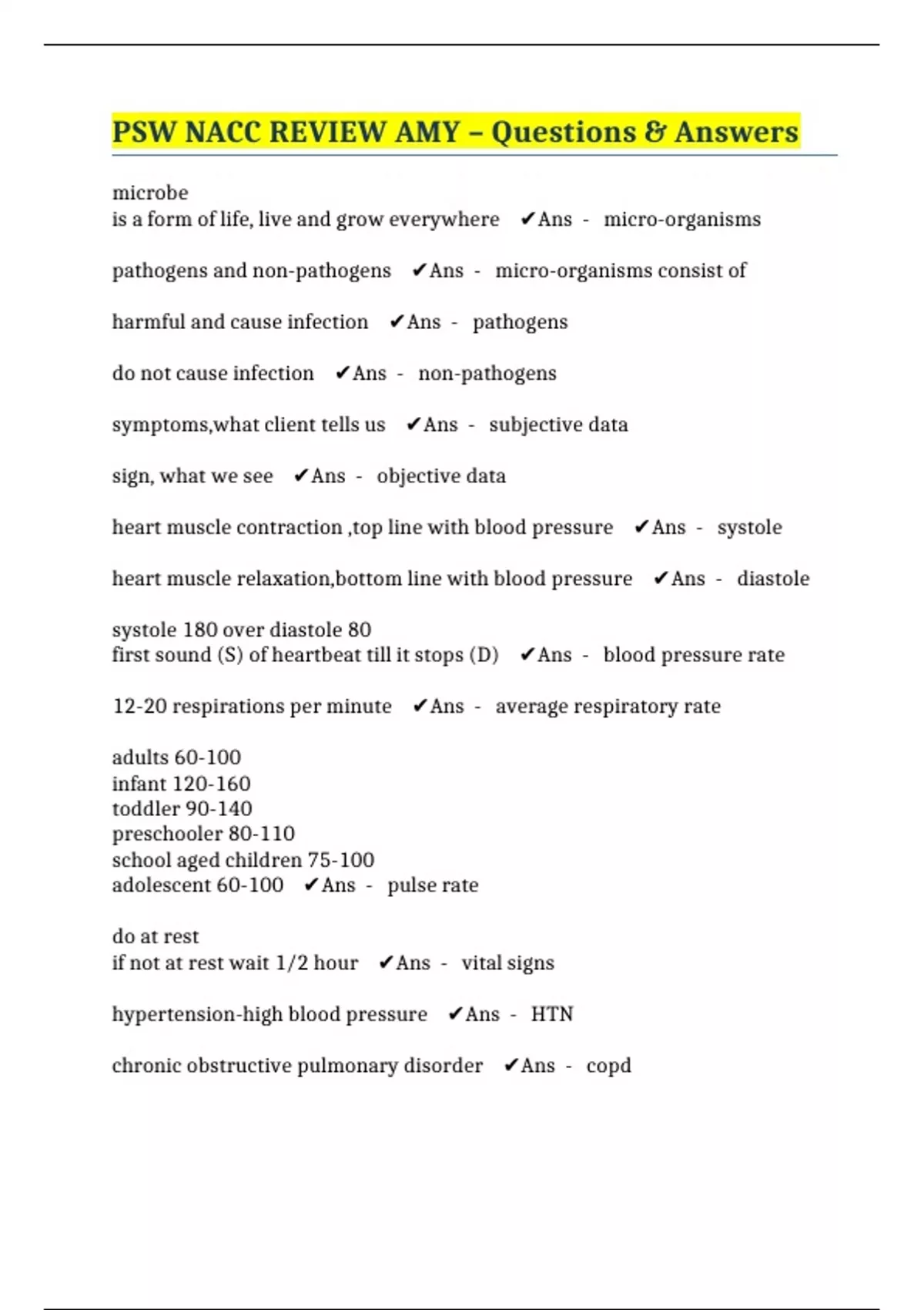 PSW NACC REVIEW AMY – Questions & Answers - NACC - PSW - Stuvia US