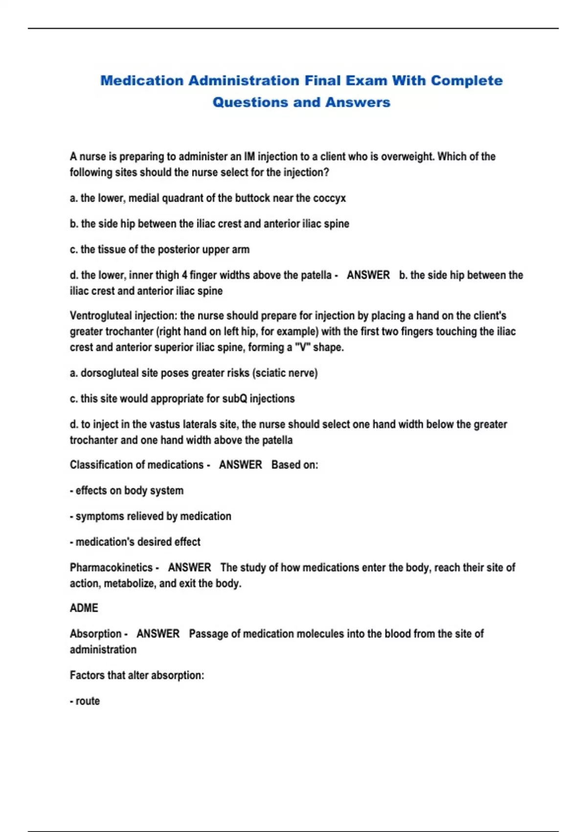 Medication Administration Final Exam With Complete Questions and ...