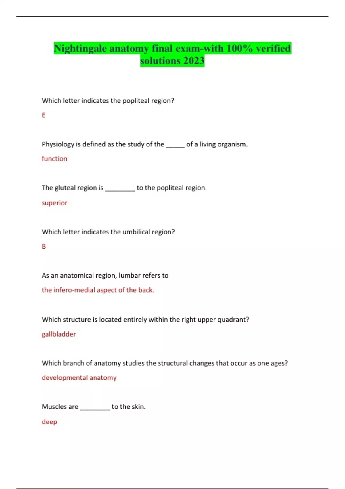 Nightingale anatomy final exam-with 100% verified solutions 2023 ...