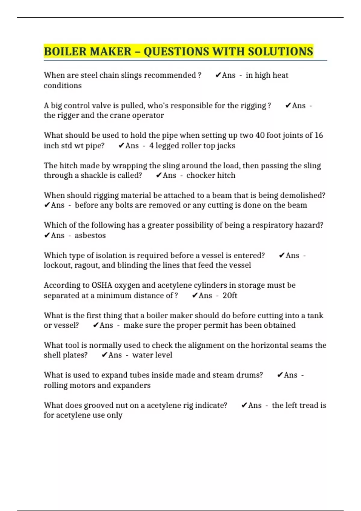 BOILER MAKER – QUESTIONS WITH SOLUTIONS - BOILERS - Stuvia UK