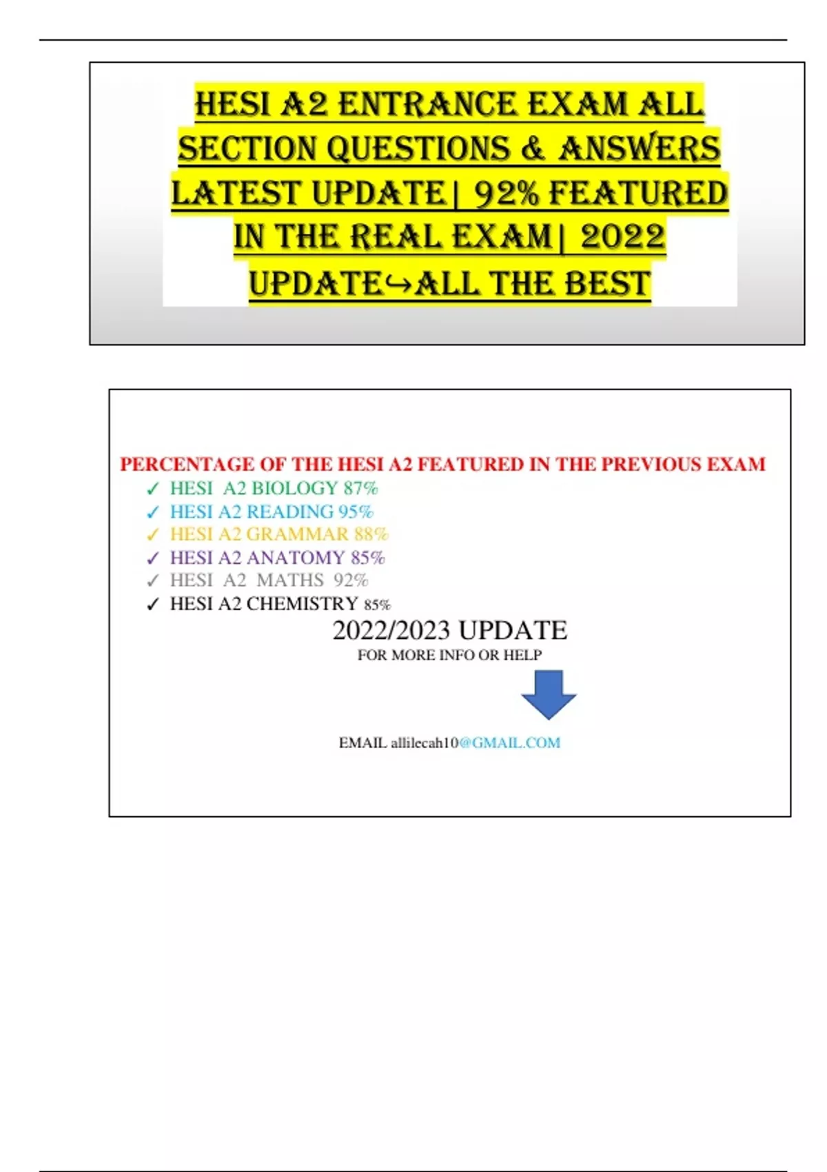 HESI A2 ALL SECTIONS 2022 /ACTUAL EXAM QUESTIONS & ANSWERS 2022/2023 ...