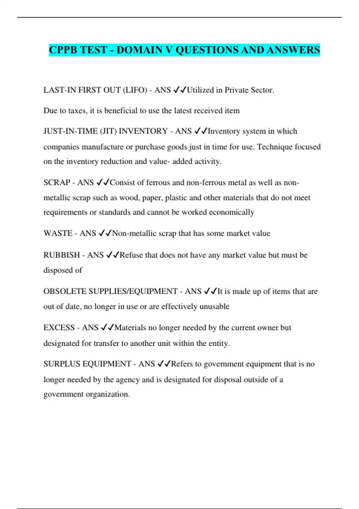 Cppb Test Domain V Questions And Answers Cppb Stuvia Us