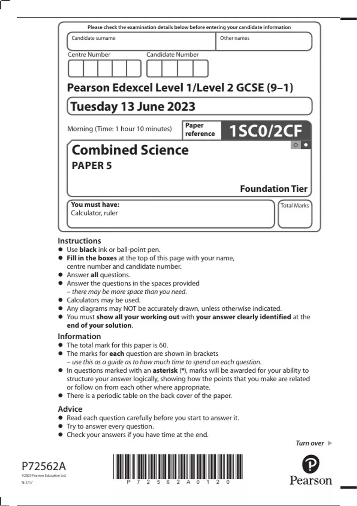 Edexcel gcse foundation combined science chemistry paper 2 june 2023 ...