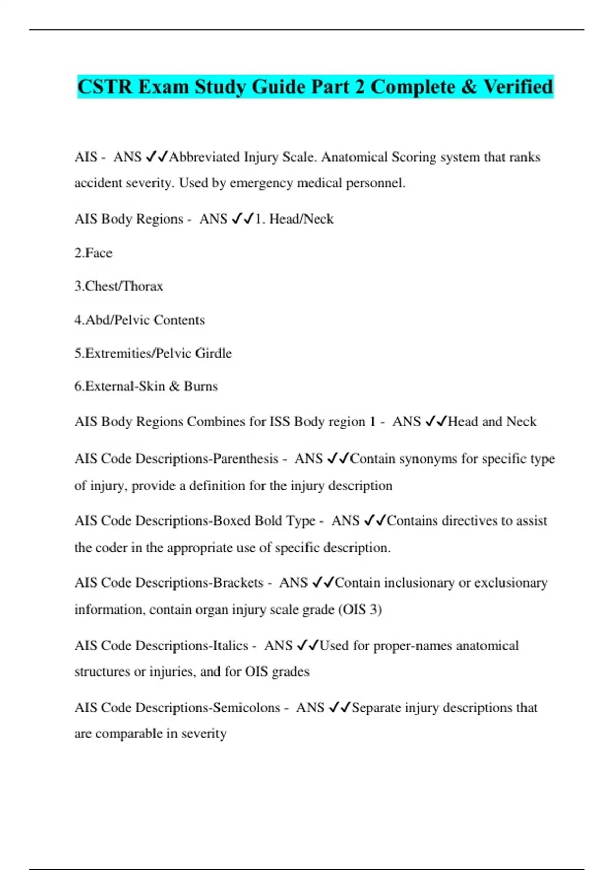 CSTR Exam Study Guide Part 2 Complete & Verified - CSTR - Stuvia US