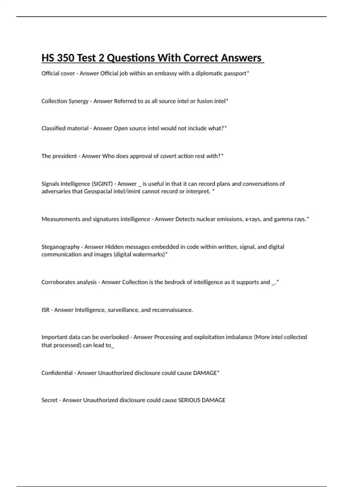 HS 350 Test 2 Questions With Correct Answers - HS 350 - Stuvia US