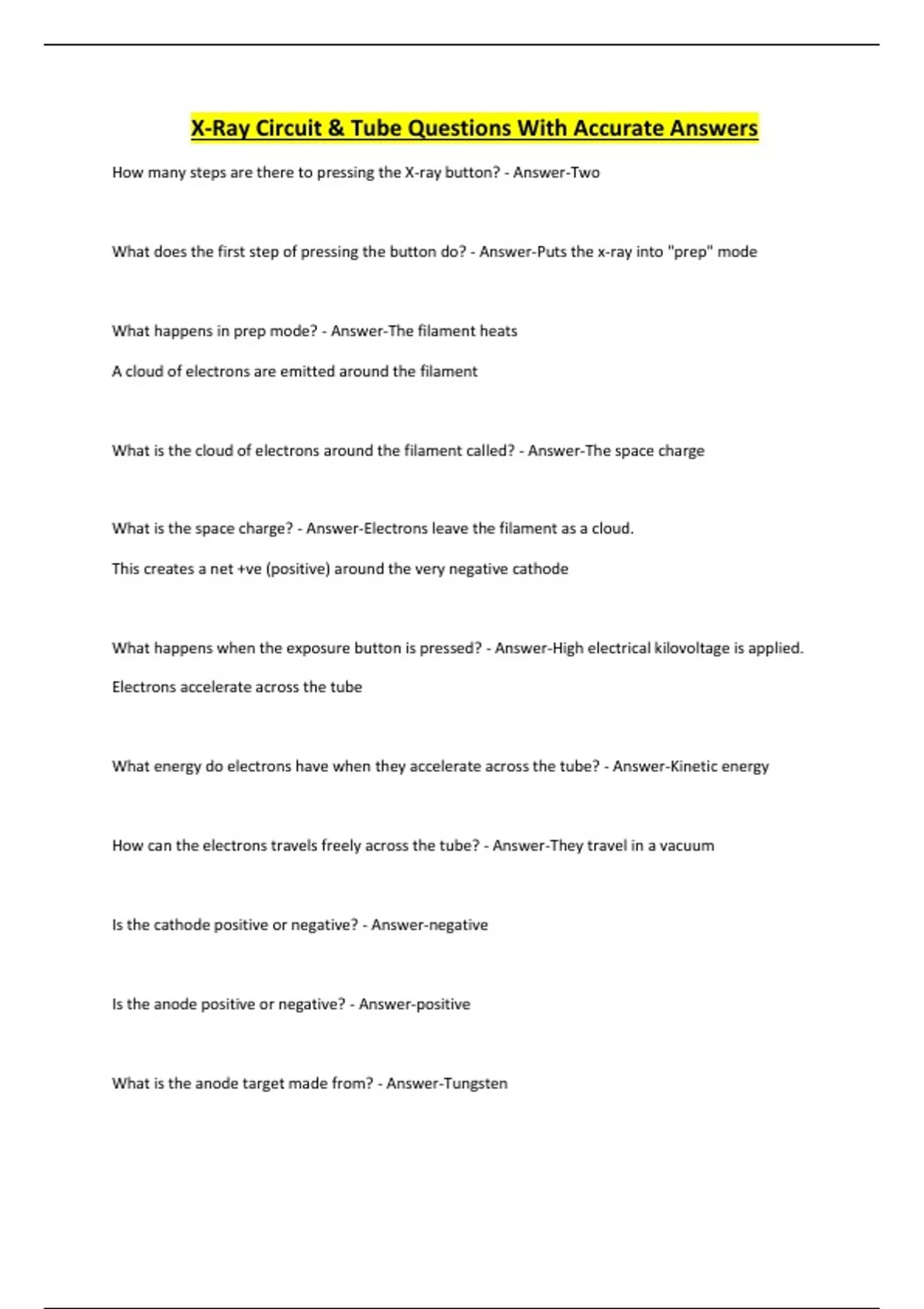 X-Ray Circuit & Tube Questions With Accurate Answers - X-Ray Circuit ...